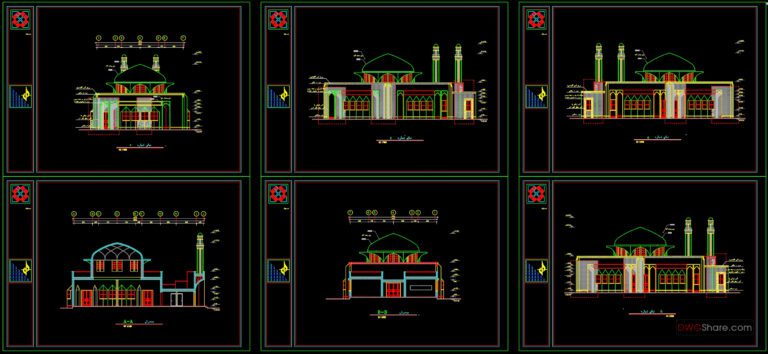 10.Mosque Project Plan, Elevation Free AutoCAD Drawings