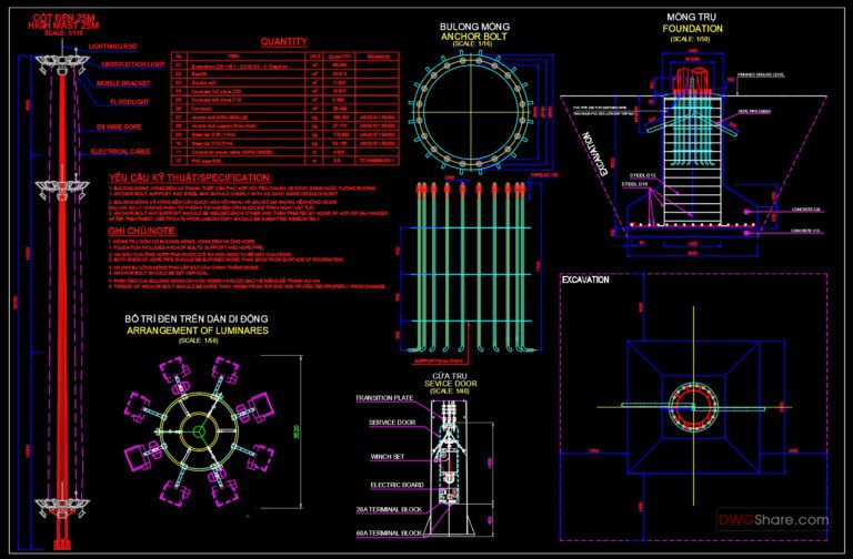 21.Lighting Pole Foundation and Electrical Details CAD