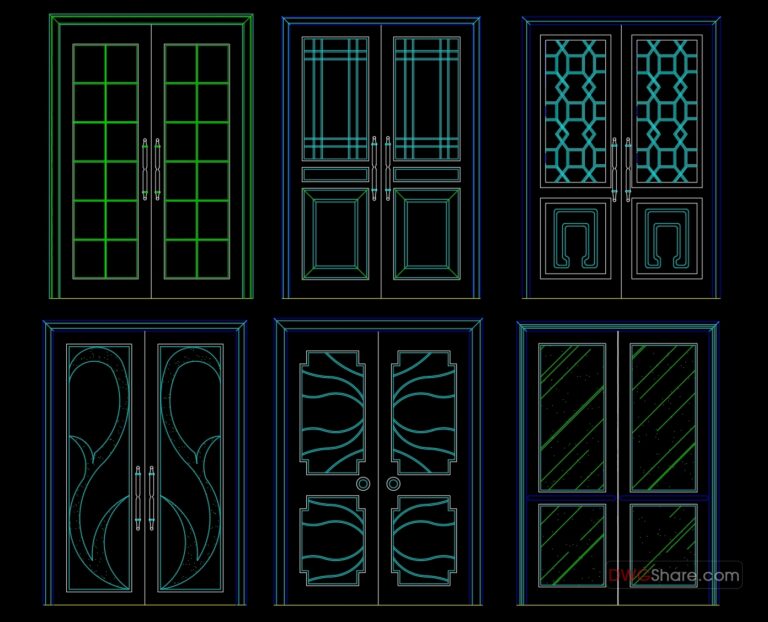 309. Autocad wood - glass doors free download