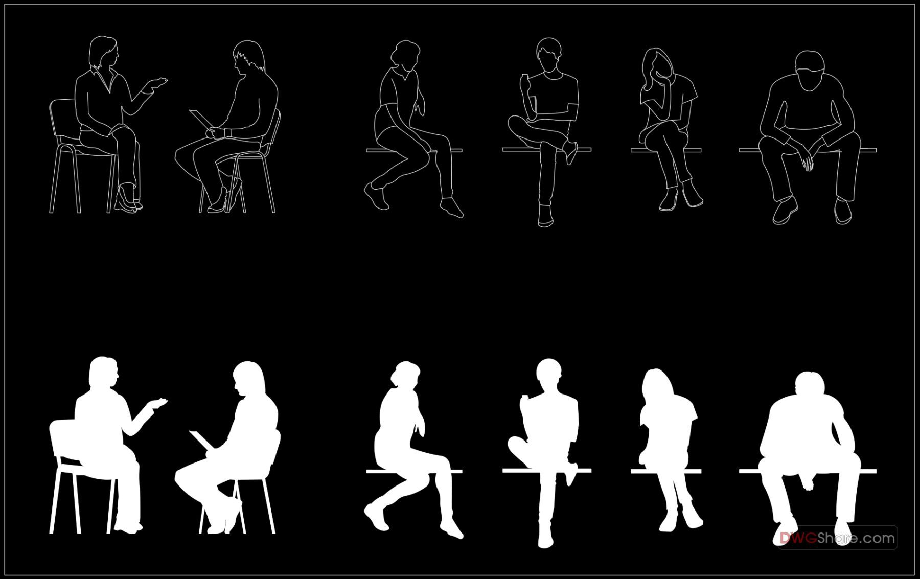 32.People sitting free AutoCAD drawings