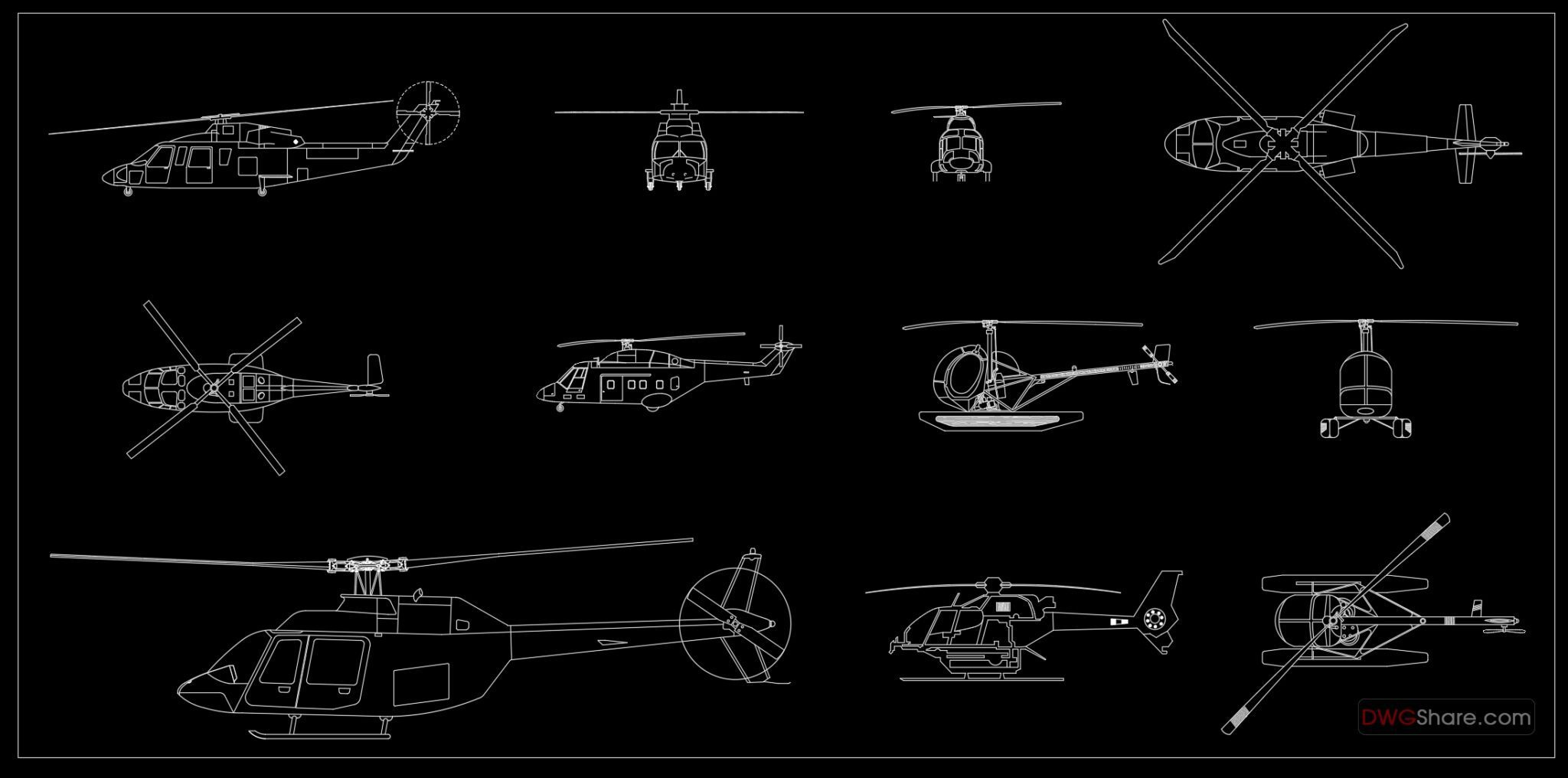33.Helicopters CAD Blocks | Free Cad Blocks, download DWG models for ...