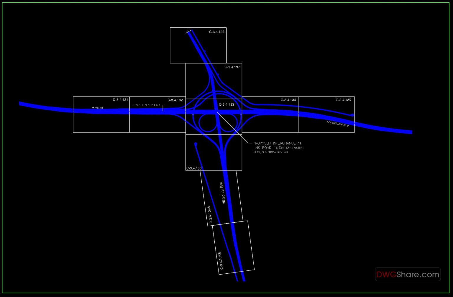 36.Cad File of Partial Cloverleaf Interchange Layout For Free Download