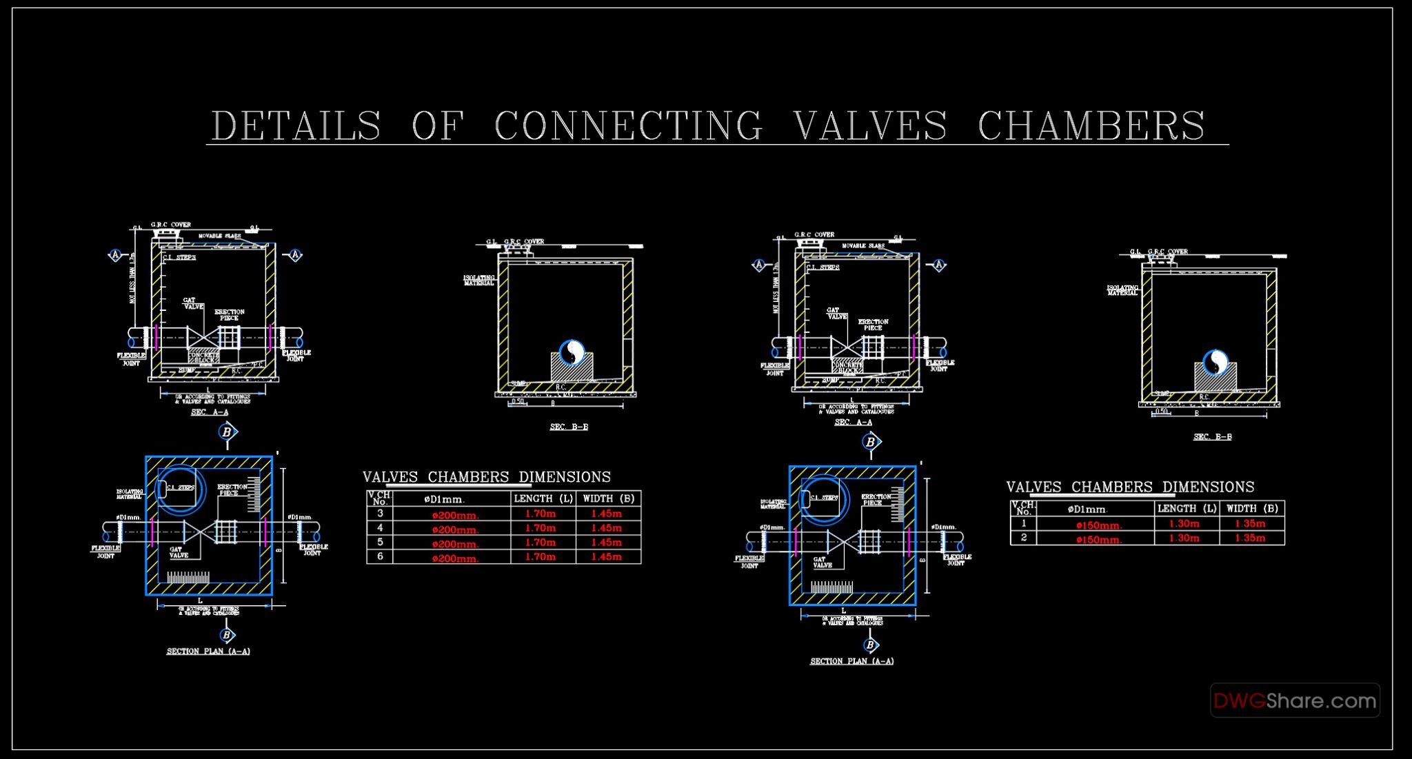 37.Details Of Connecting Valve Chambers Autocad Drawing DWG