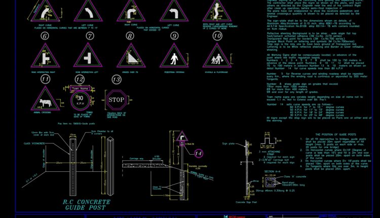 39.Cad File of Reflective Roadway Sign For Free Download - Free Cad ...