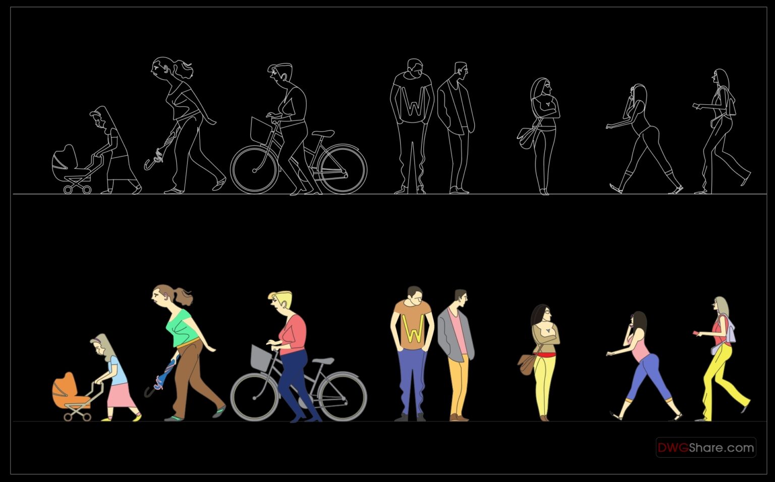 40.People stylized free AutoCAD drawings