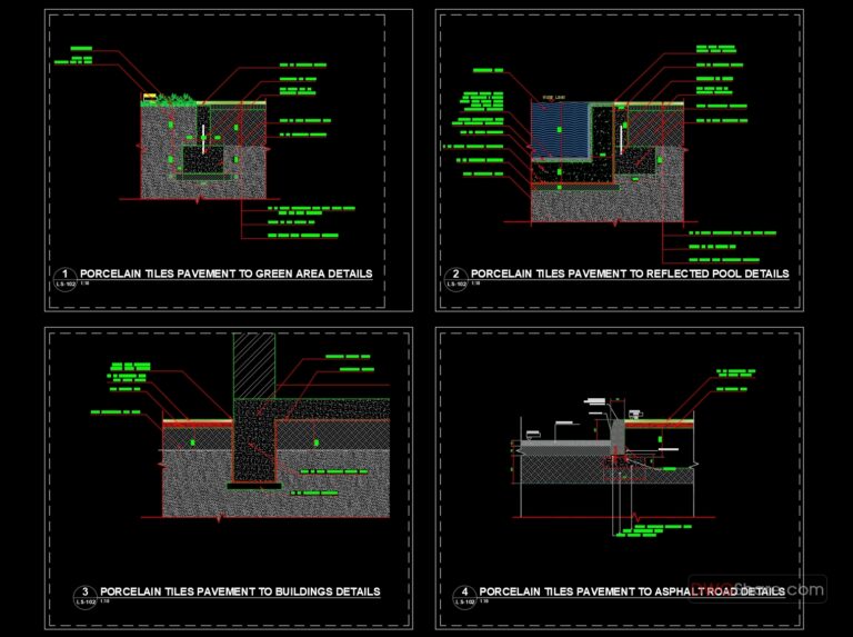 42.Porcelain Tiles Pavement To Asphalt Road Details CAD