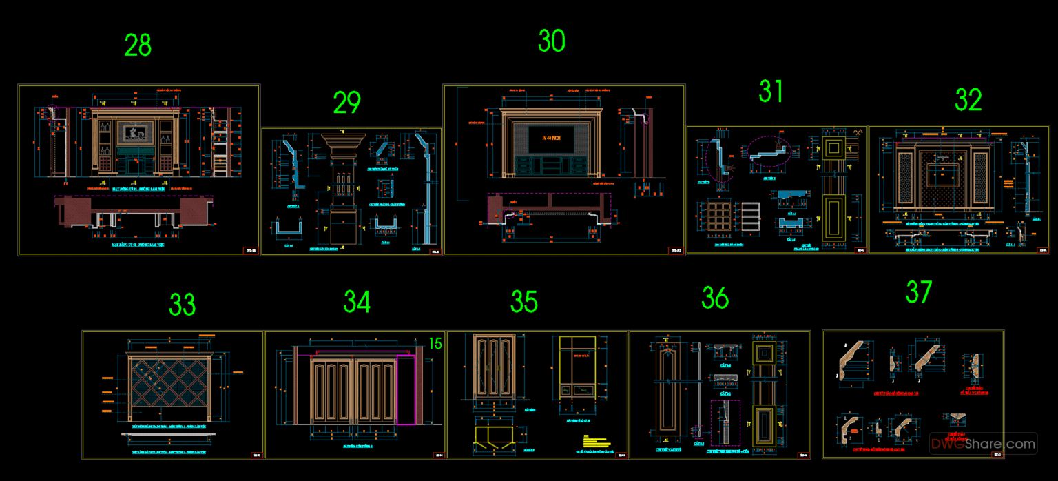 60.Wall cladding details, Ceiling Details Autocad Blocks