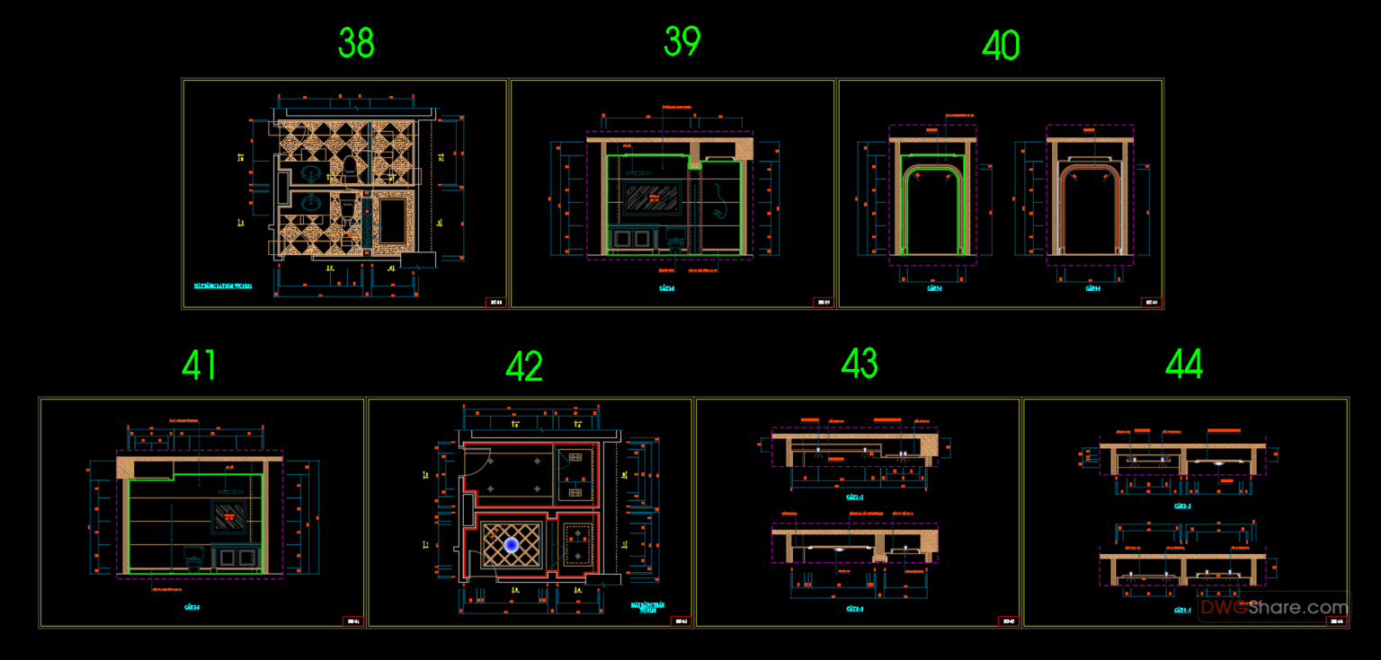 61.Wall cladding details, Ceiling Details Autocad Blocks