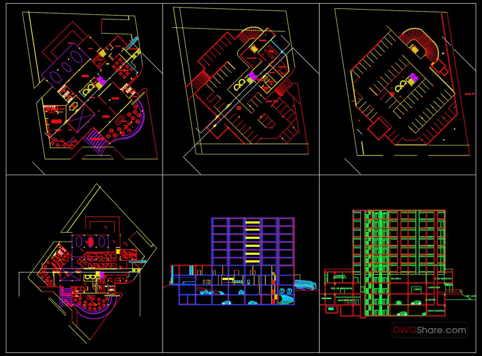 Business Hotel Plan and Elevation Details Autocad File DWG
