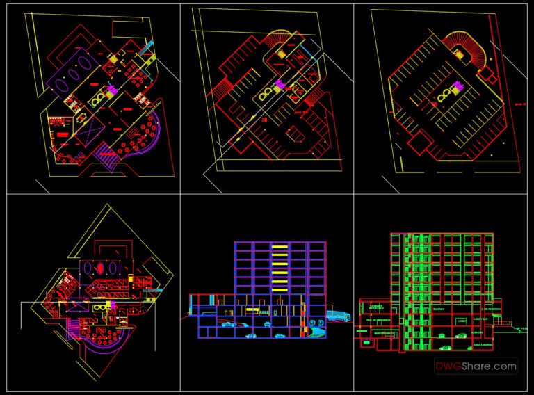 Business Hotel Plan and Elevation Details Autocad File DWG