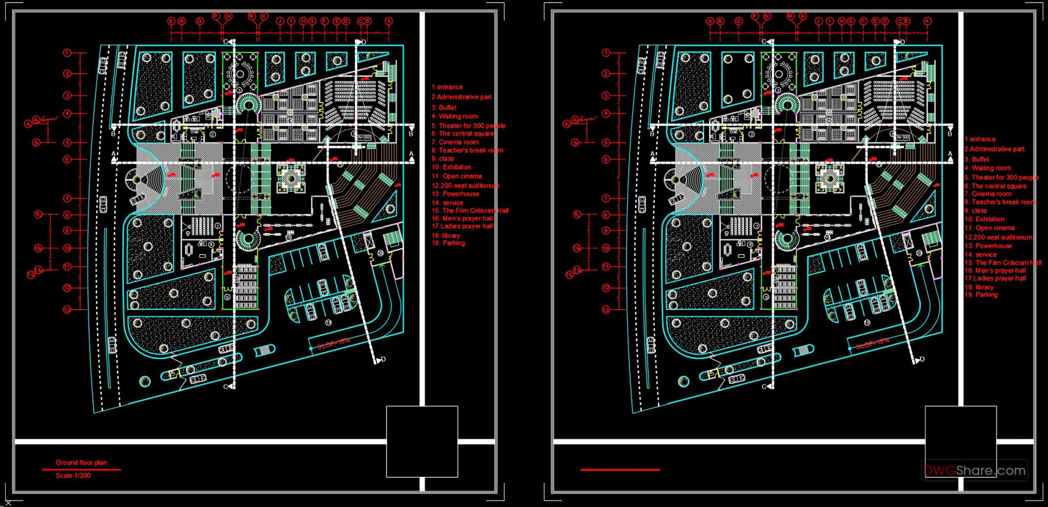 Cinema Center Design Plan AutoCAD File Free Download