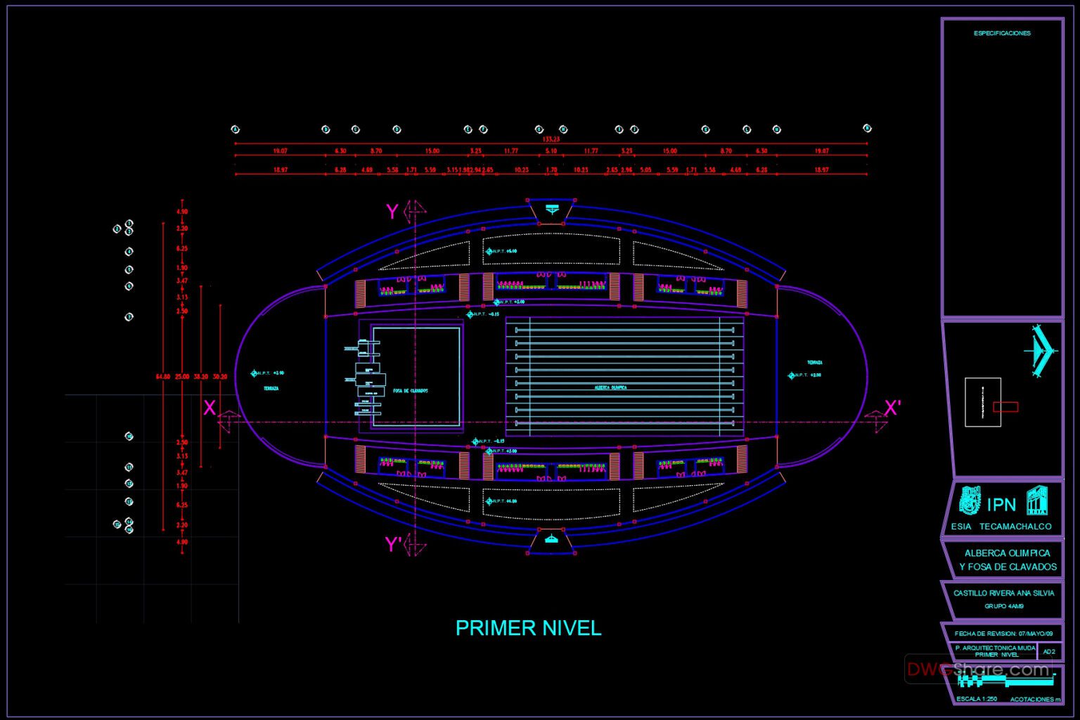 Detailed Olympic Swimming Pool Project Autocad drawings