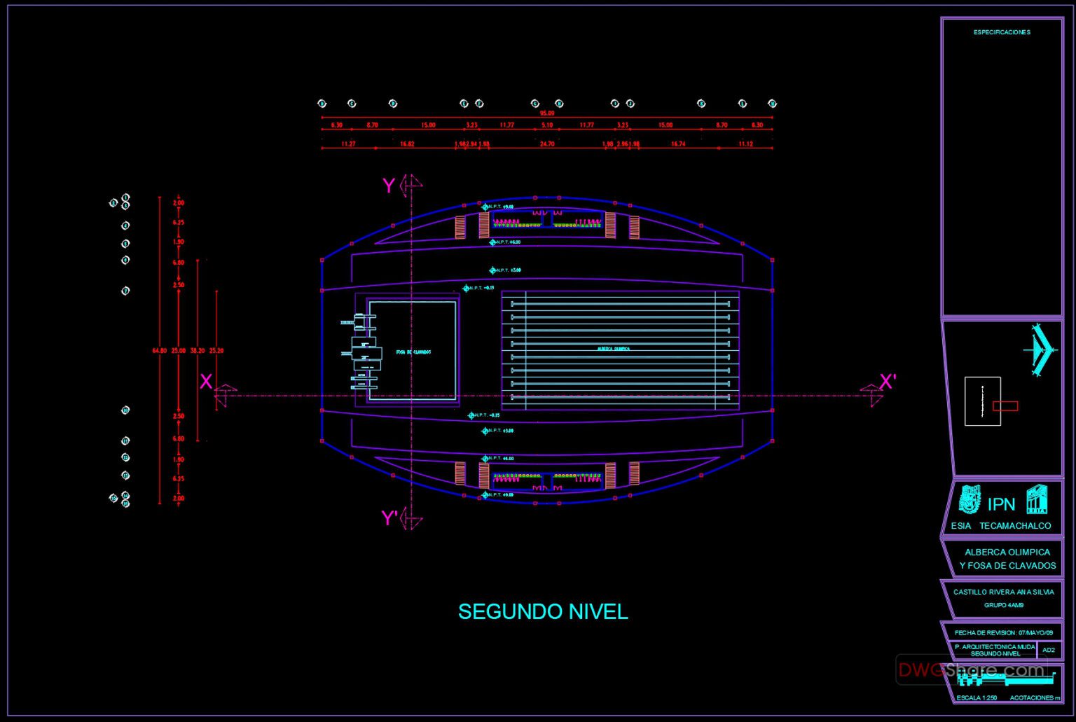 Detailed Olympic Swimming Pool Project Autocad drawings