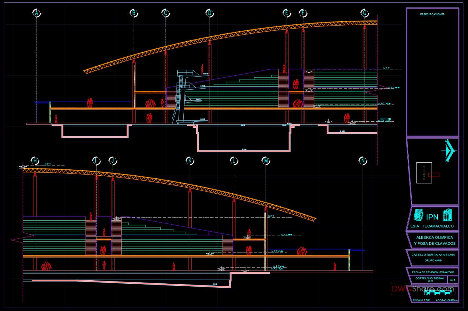 Detailed Olympic Swimming Pool Project Autocad drawings