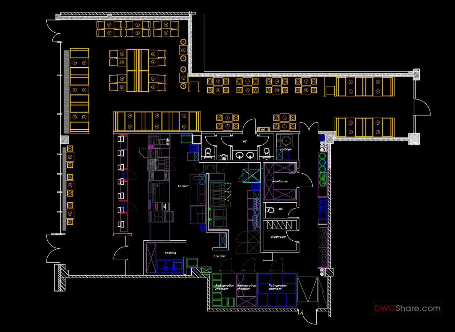 Fast food restaurant Plan free AutoCAD drawings