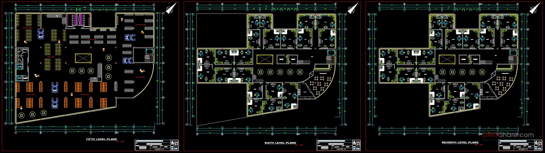 Floors of a Mall, Office, and Leisure AutoCAD File DWG