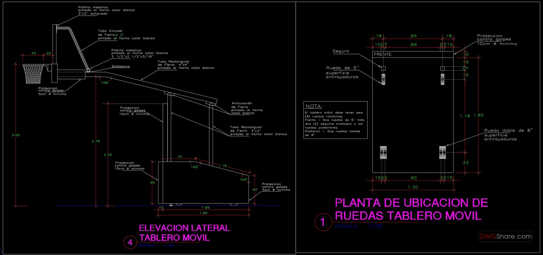 Mobile Basketball Boards Elevation Details AutoCAD File DWG