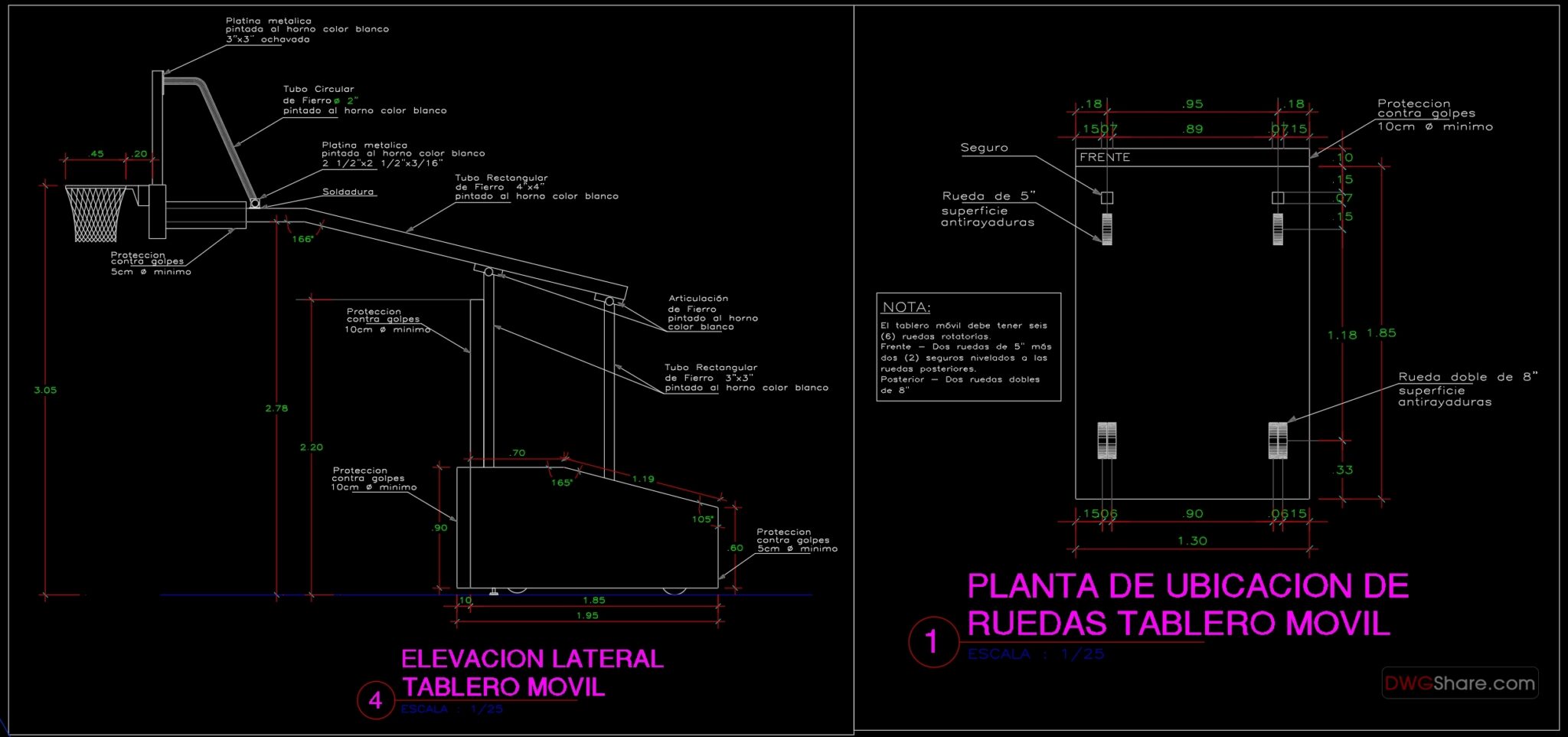 Mobile Basketball Boards Elevation Details AutoCAD File DWG