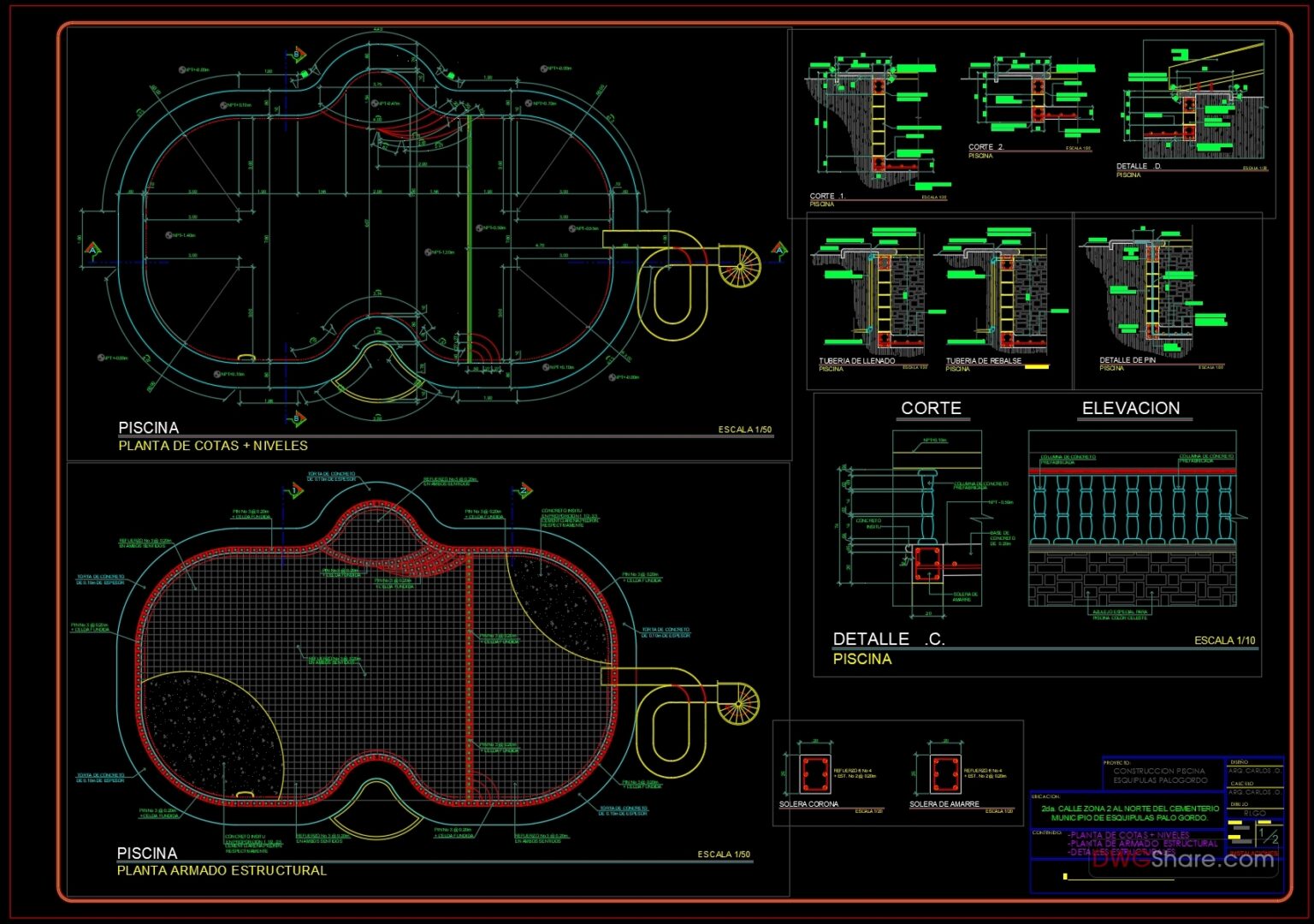 Swimming Pool With Water Slide free Autocad drawings