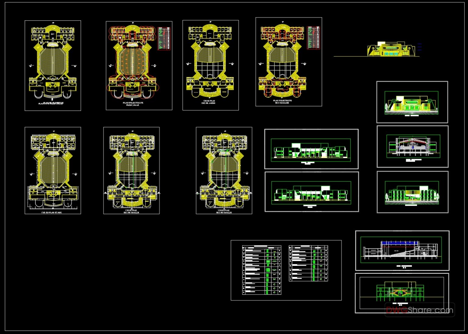 Theater Layout Plan Details With 1500 Seats Full Project AutoCAD File DWG