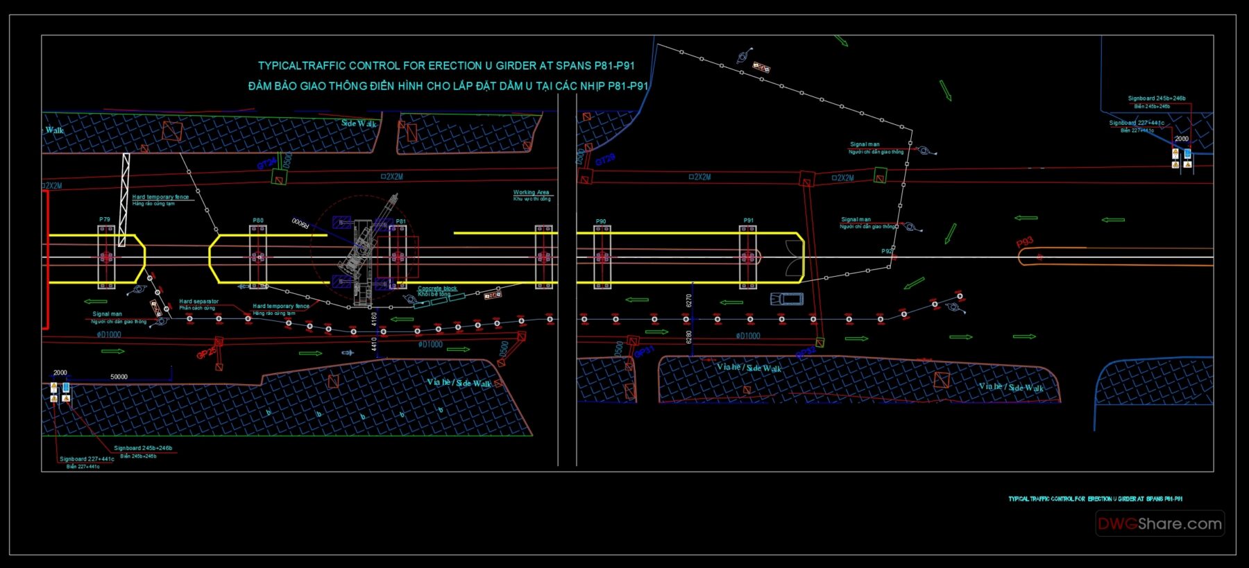 Typicaltraffic control for erection u girder autocad file