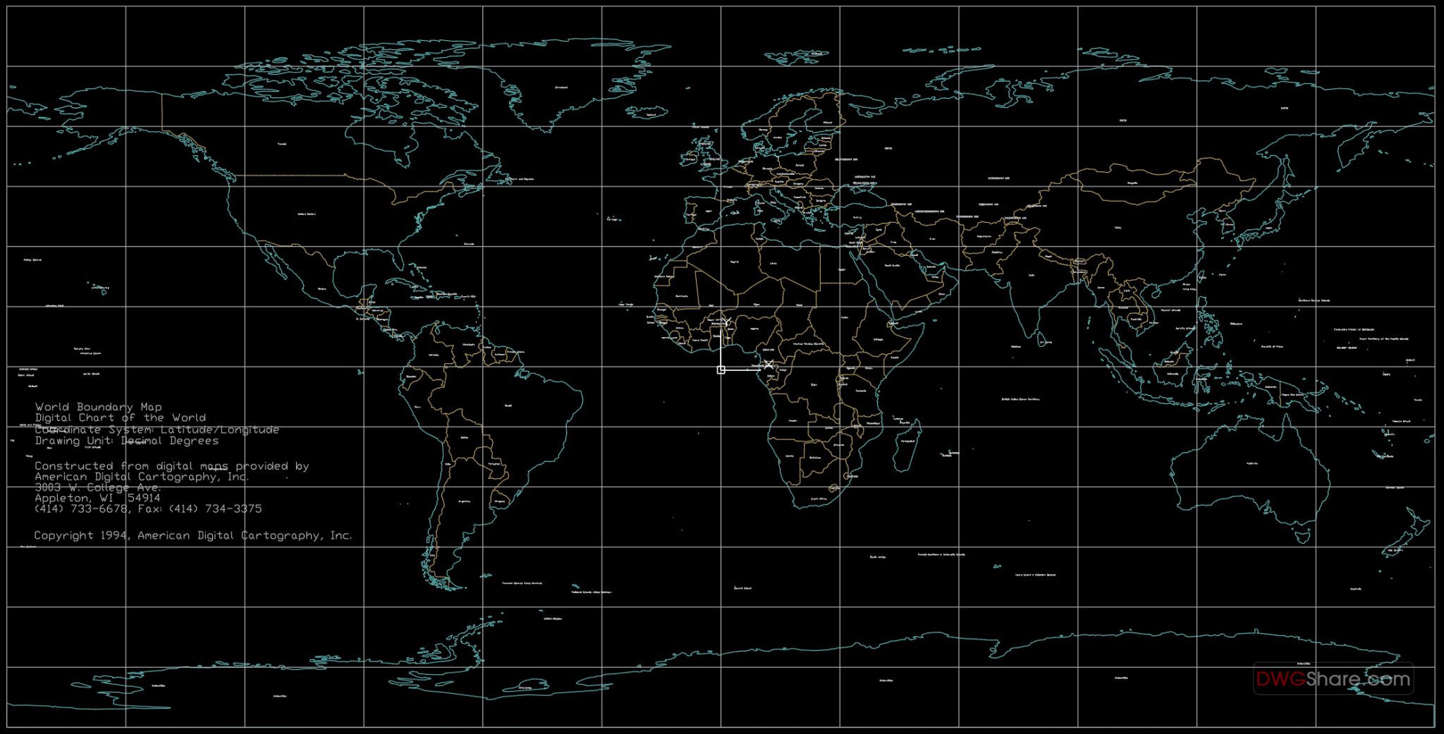 Worldmap 2D Map AutoCAD File Download