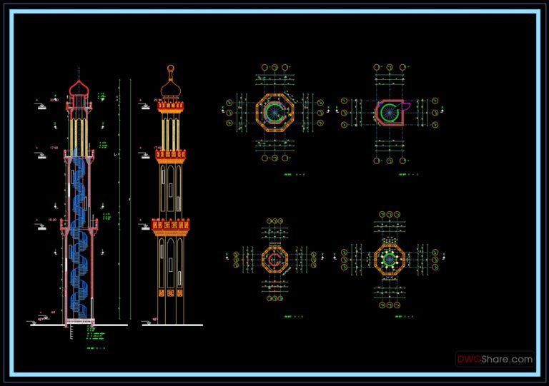15.Mosque Layout Plan and Elevation Details AutoCAD File Free Download
