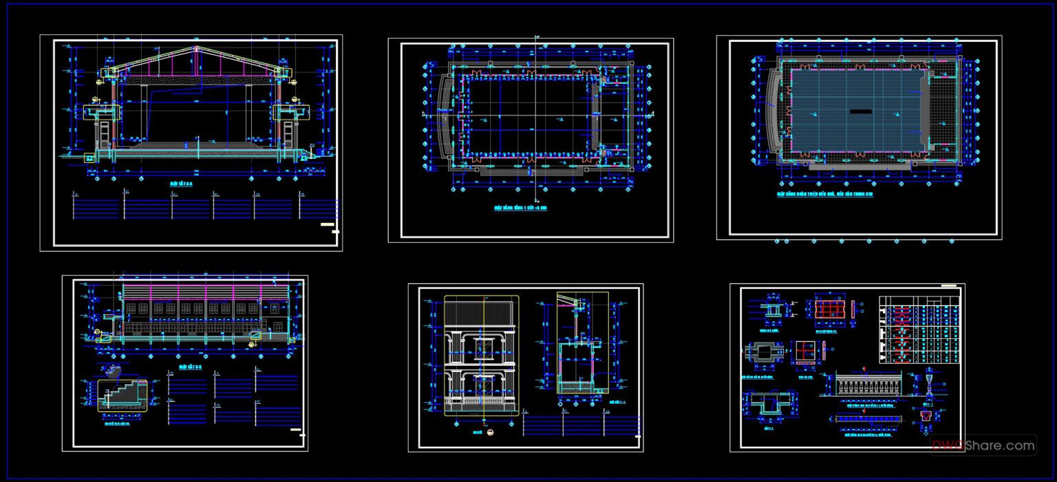 24.Multitasking Hall Planner Layout and Elevation Details AutoCAD File ...