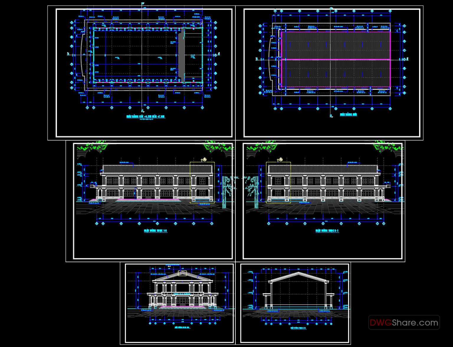 24.Multitasking Hall Planner Layout and Elevation Details AutoCAD File ...