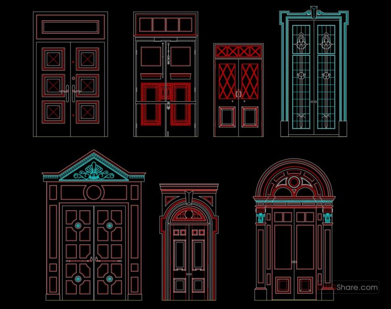 314. Autocad wood - glass doors free download
