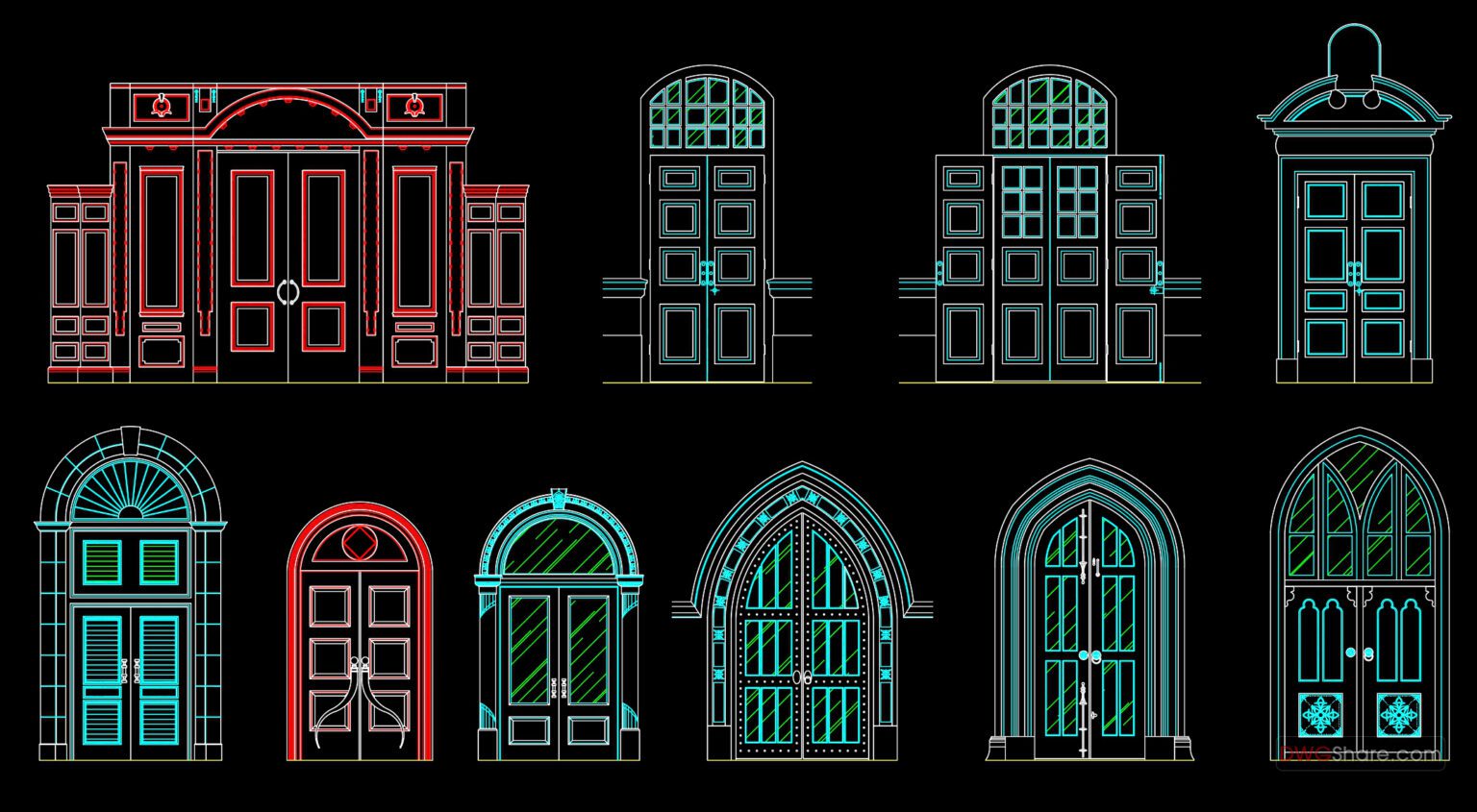 317. Autocad wood - glass doors free download