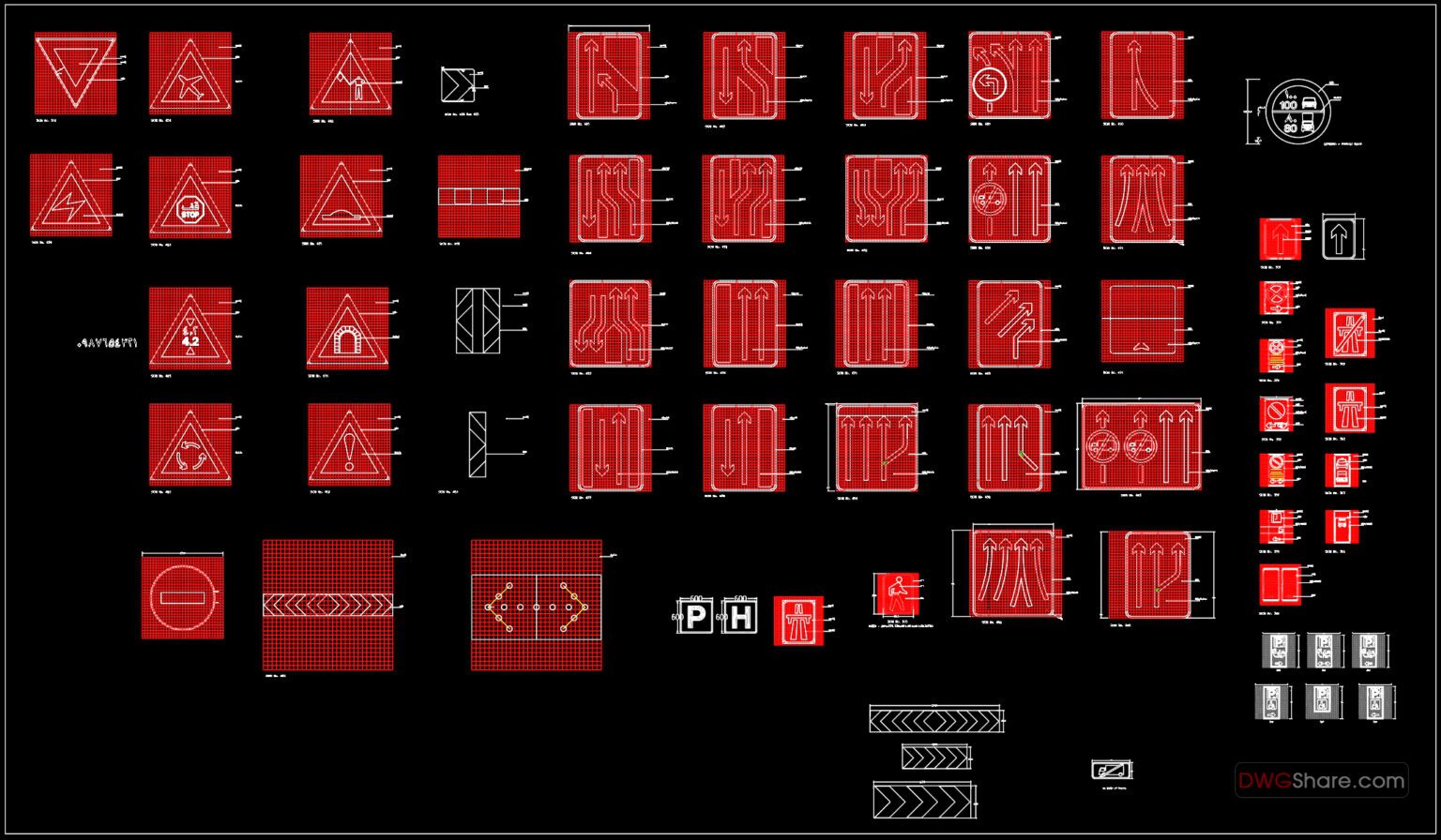 47.Road Traffic Signs Blocks Autocad File DWG