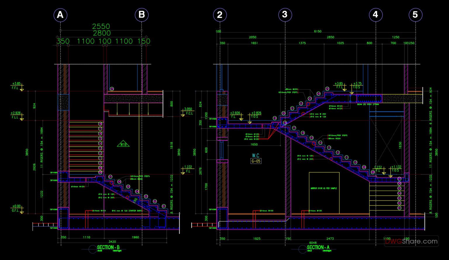 50.Stair Reinforcement Details Free Drawing Download