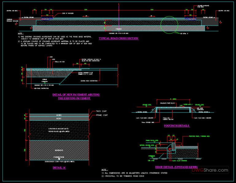 51.Cad File of Roadwork Cross Section Pavement Details For Free Download