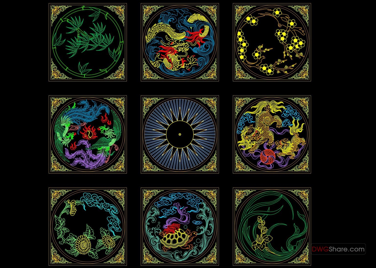 55.Asian Traditional Pattern AutoCAD Blocks Free Download