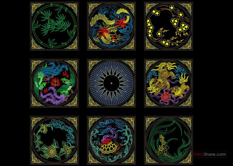 55.Asian Traditional Pattern AutoCAD Blocks Free Download