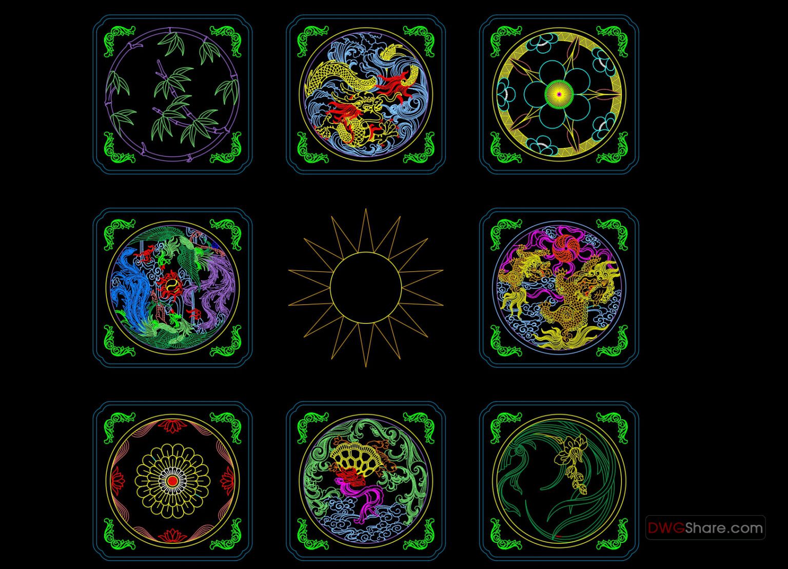 56.Asian Traditional Pattern AutoCAD Blocks Free Download