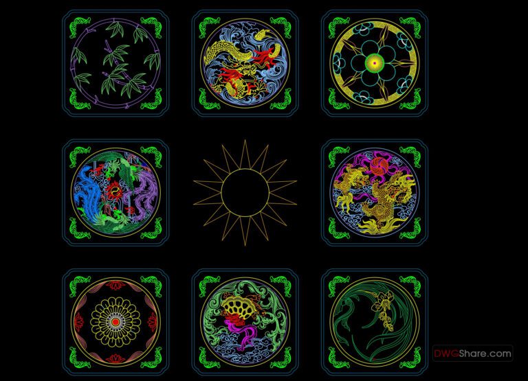 56.Asian Traditional Pattern AutoCAD Blocks Free Download