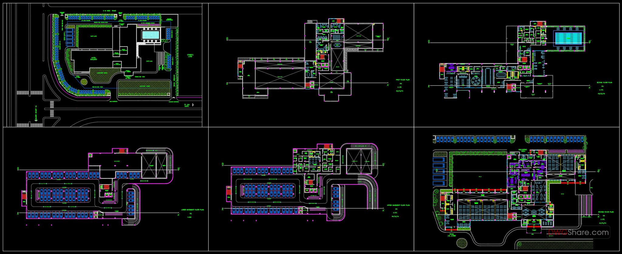 7 Floors 5 stars Hotel Elevations and Layout Plan AutoCAD File DWG