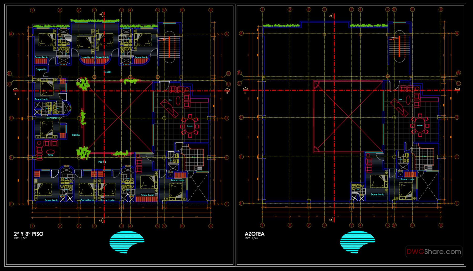 Colonial Hotel Layout Plan and Elevations AutoCAD File DWG