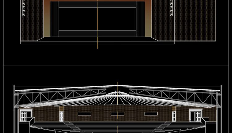 Concert Hall Plan, Elevation free AutoCAD drawings - Free Cad Blocks ...