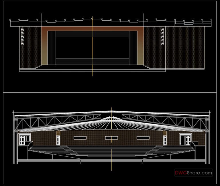 Concert Hall Plan, Elevation free AutoCAD drawings