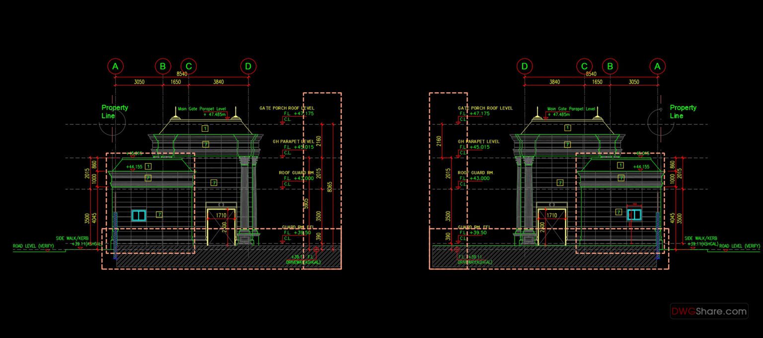 Guard House Layout Plan Elevations and Section Details AutoCAD File ...