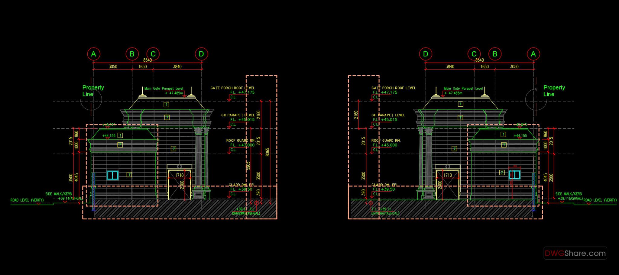 Guard House Layout Plan Elevations and Section Details AutoCAD File ...
