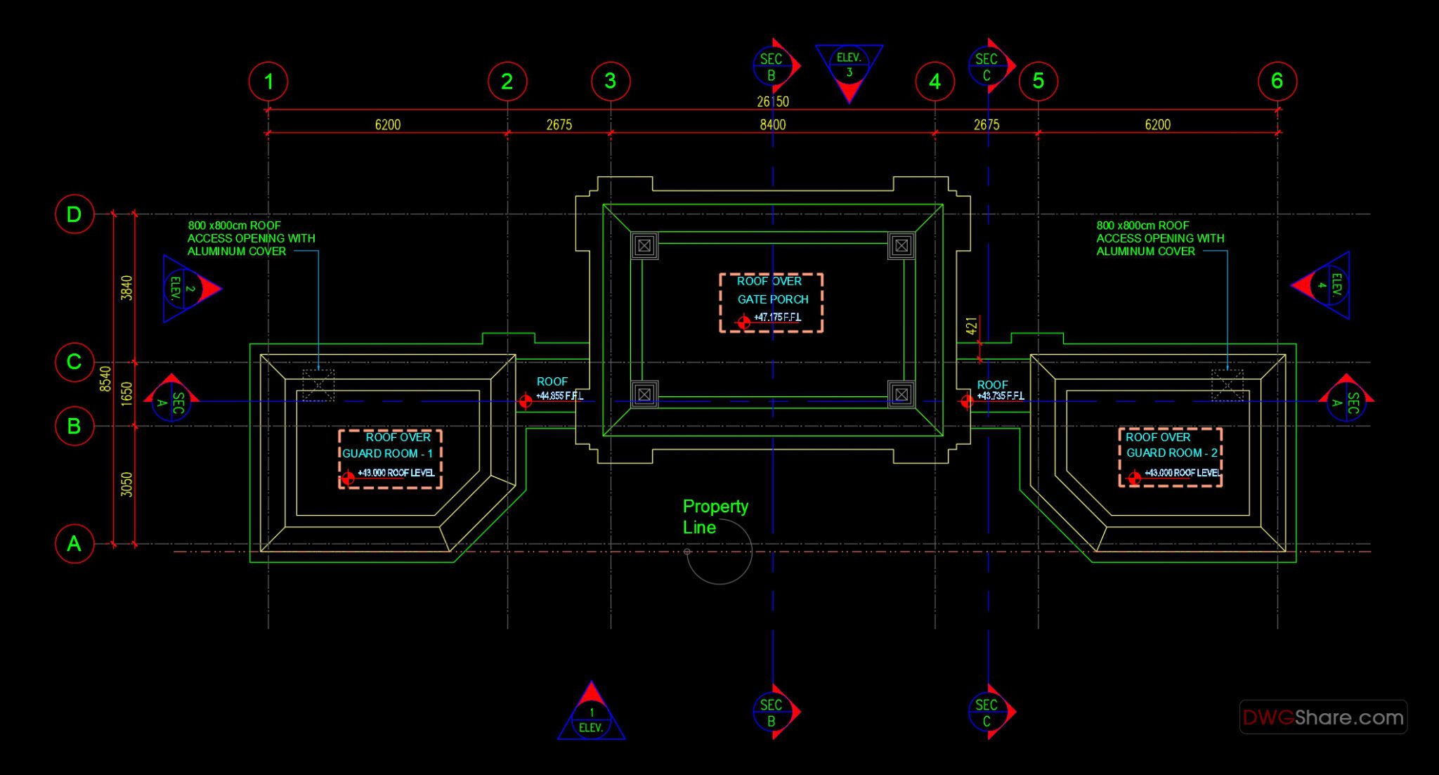 Guard House Layout Plan Elevations and Section Details AutoCAD File ...