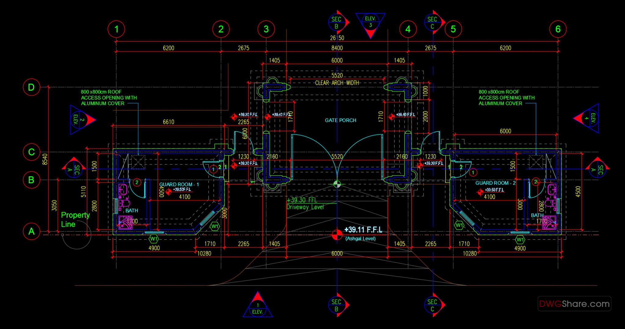 Guard House Layout Plan Elevations and Section Details AutoCAD File ...