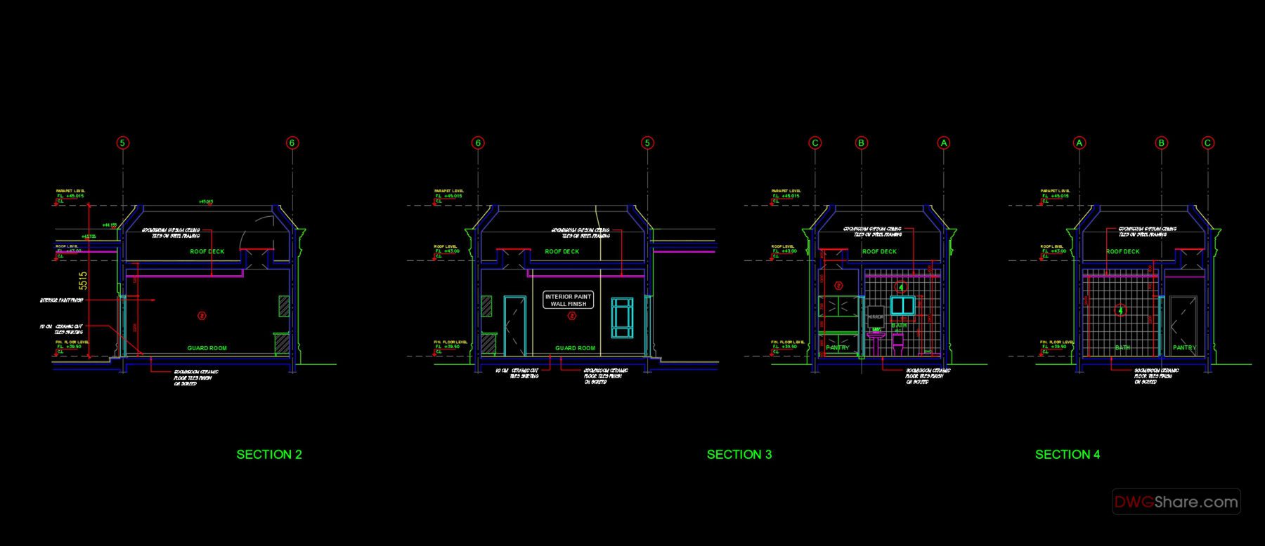 Guard House Layout Plan Elevations and Section Details AutoCAD File ...