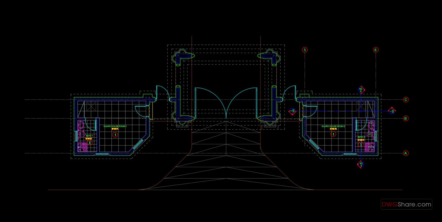 Guard House Layout Plan Elevations and Section Details AutoCAD File ...