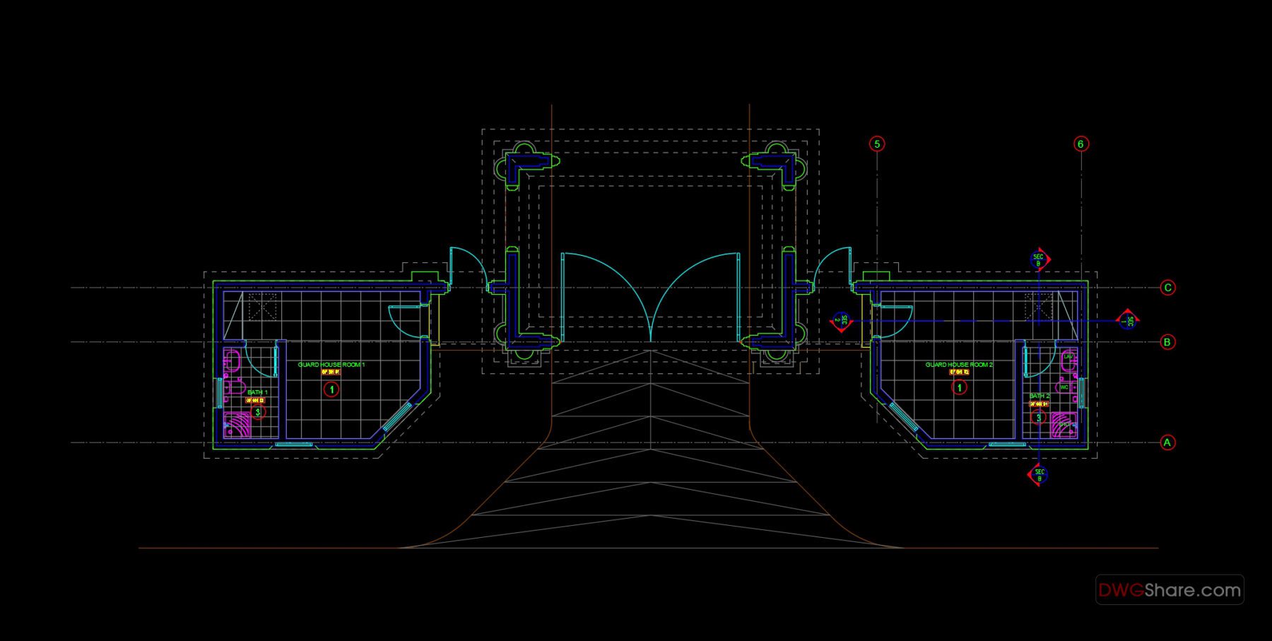 Guard House Layout Plan Elevations and Section Details AutoCAD File ...