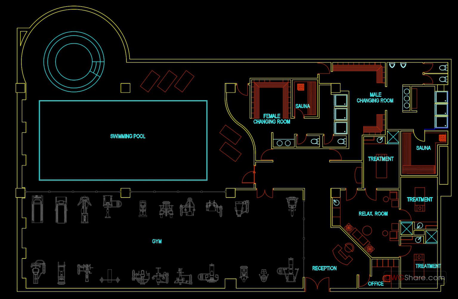 Gym scheme Layout Plan free AutoCAD drawings